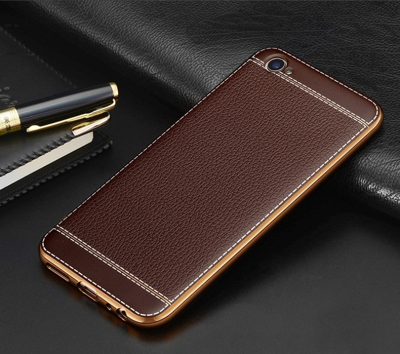 Vaku ® Oppo F3 Leather Stitched Gold Electroplated Soft TPU Back Cover ...