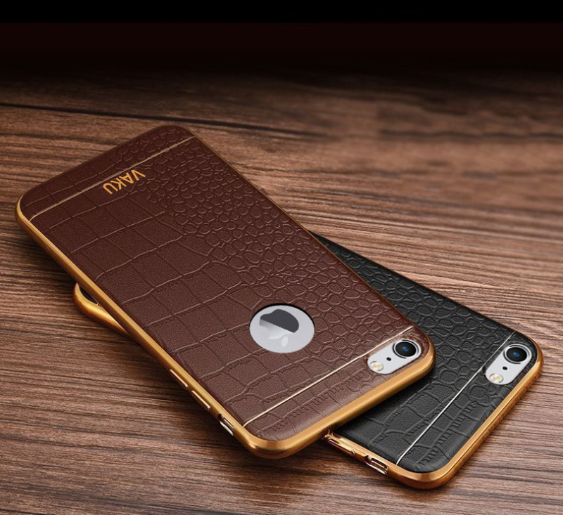 VAKU ® Apple iPhone 6 Plus / 6S Plus European Leather Stitched Gold ...