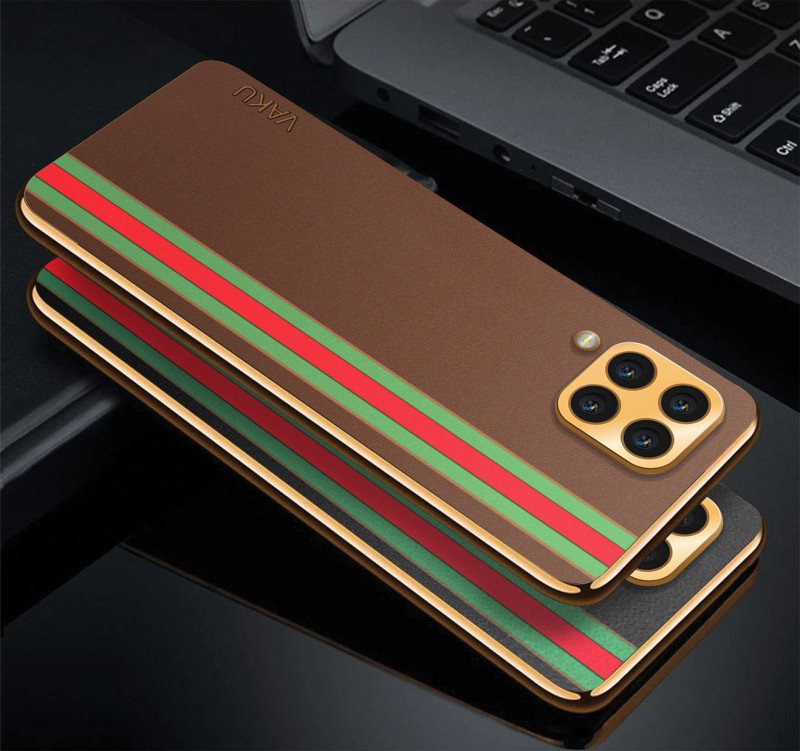 Vaku ® Samsung Galaxy M53 5G Felix Line Leather Stitched Gold ...