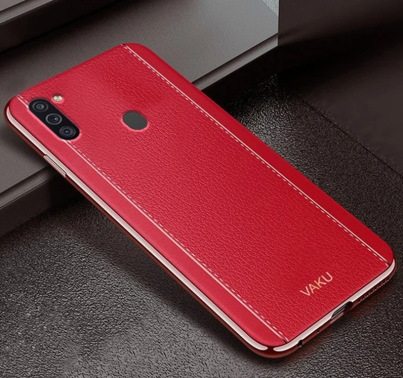 Vaku ® Samsung Galaxy A11 Vertical Leather Stitched Gold Electroplated ...