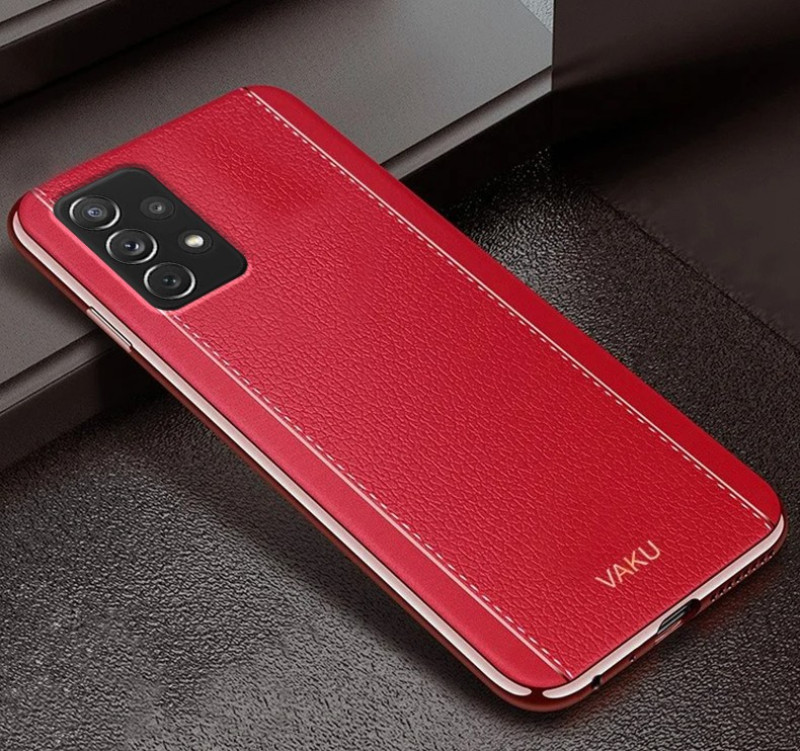 Vaku ® Samsung Galaxy A72 Vertical Leather Stitched Gold Electroplated ...