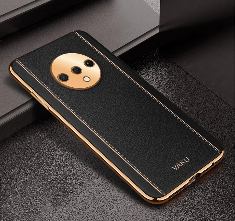 Vaku ® OnePlus 7T Vertical Leather Stitched Gold Electroplated Soft TPU ...