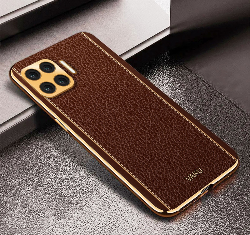 Vaku ® Oppo F17 Luxemberg Series Leather Stitched Gold Electroplated ...