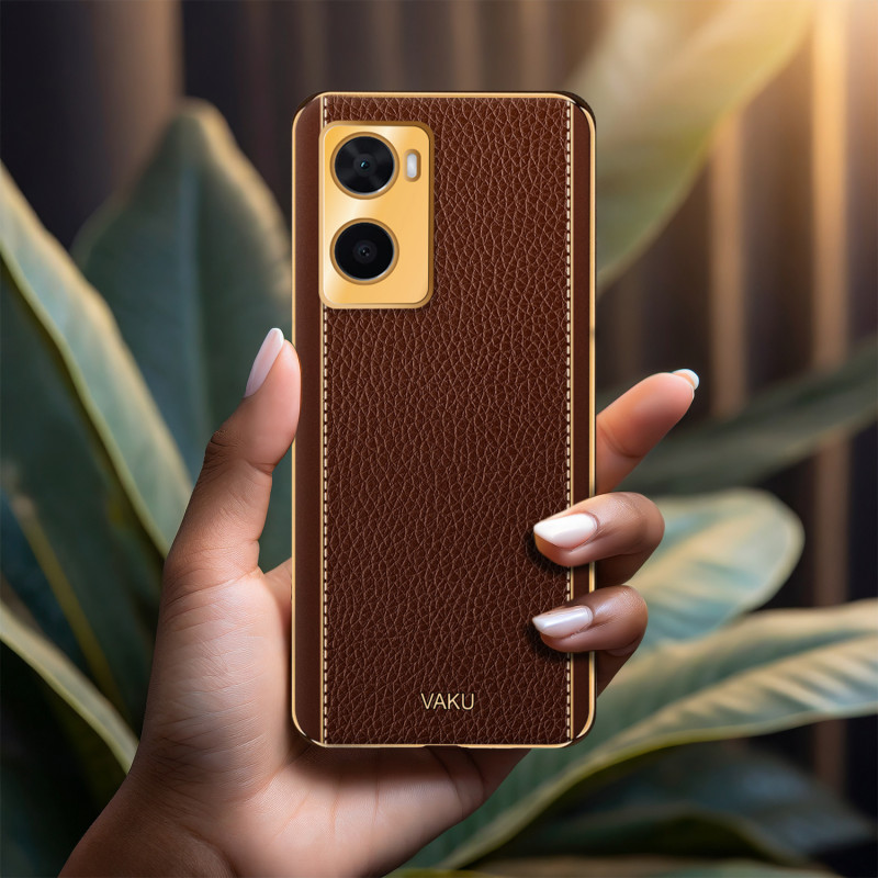 Vaku ® Oppo A76 Luxemberg Series Leather Stitched Gold Electroplated ...