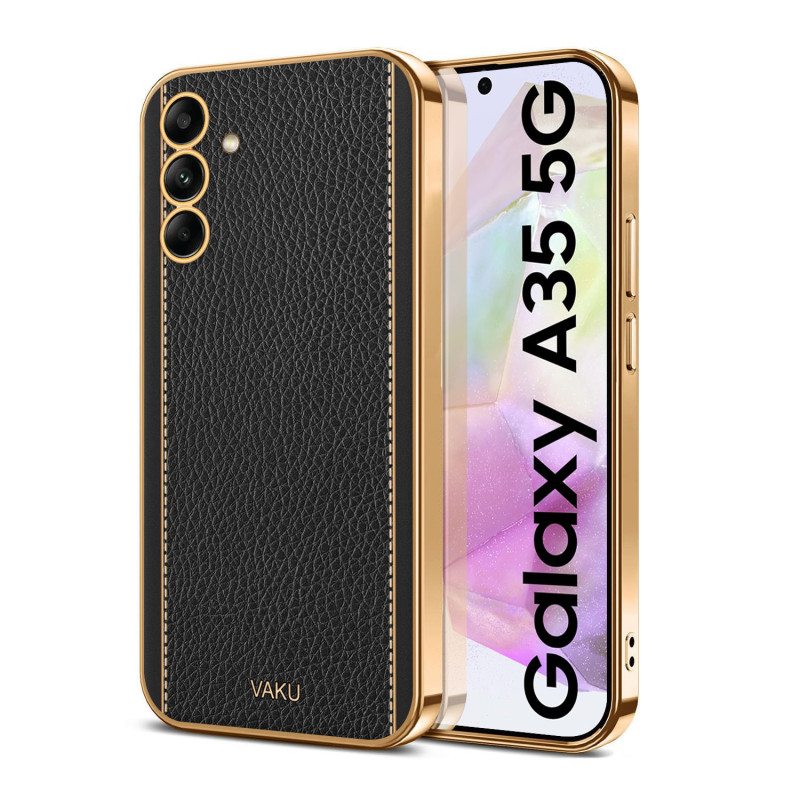 Vaku ® Samsung Galaxy A35 5G Luxemberg Leather Pattern Gold ...