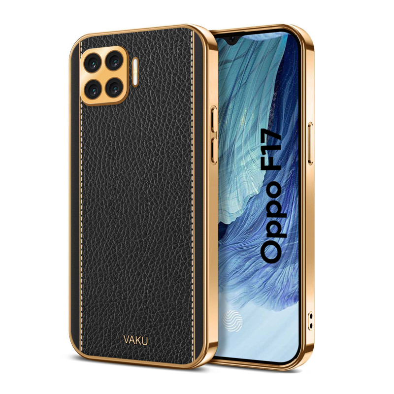 Vaku ® Oppo F17 Luxemberg Series Leather Stitched Gold Electroplated ...