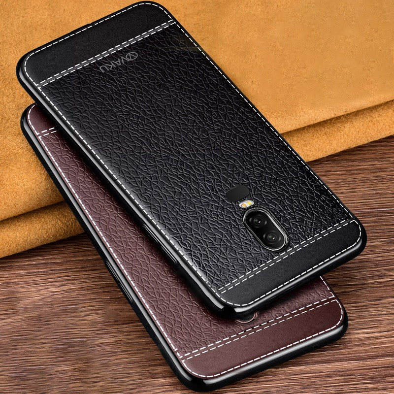Vaku ® OnePlus 6 Leather Stitched Gold Electroplated Soft TPU Back ...