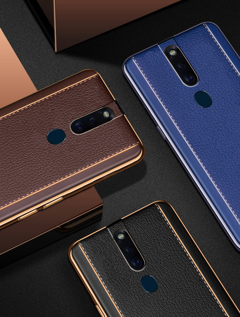 Vaku ® Oppo F11 Pro Vertical Leather Stitched Gold Electroplated Soft ...