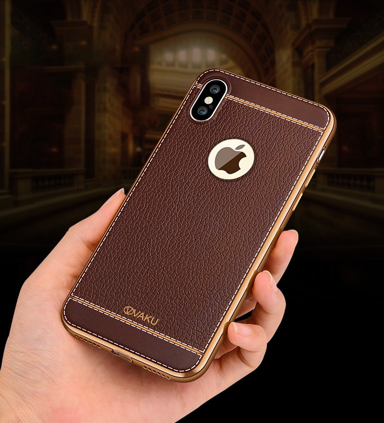 Vaku ® Apple iPhone X / XS Leather Stitched Gold Electroplated Soft TPU ...
