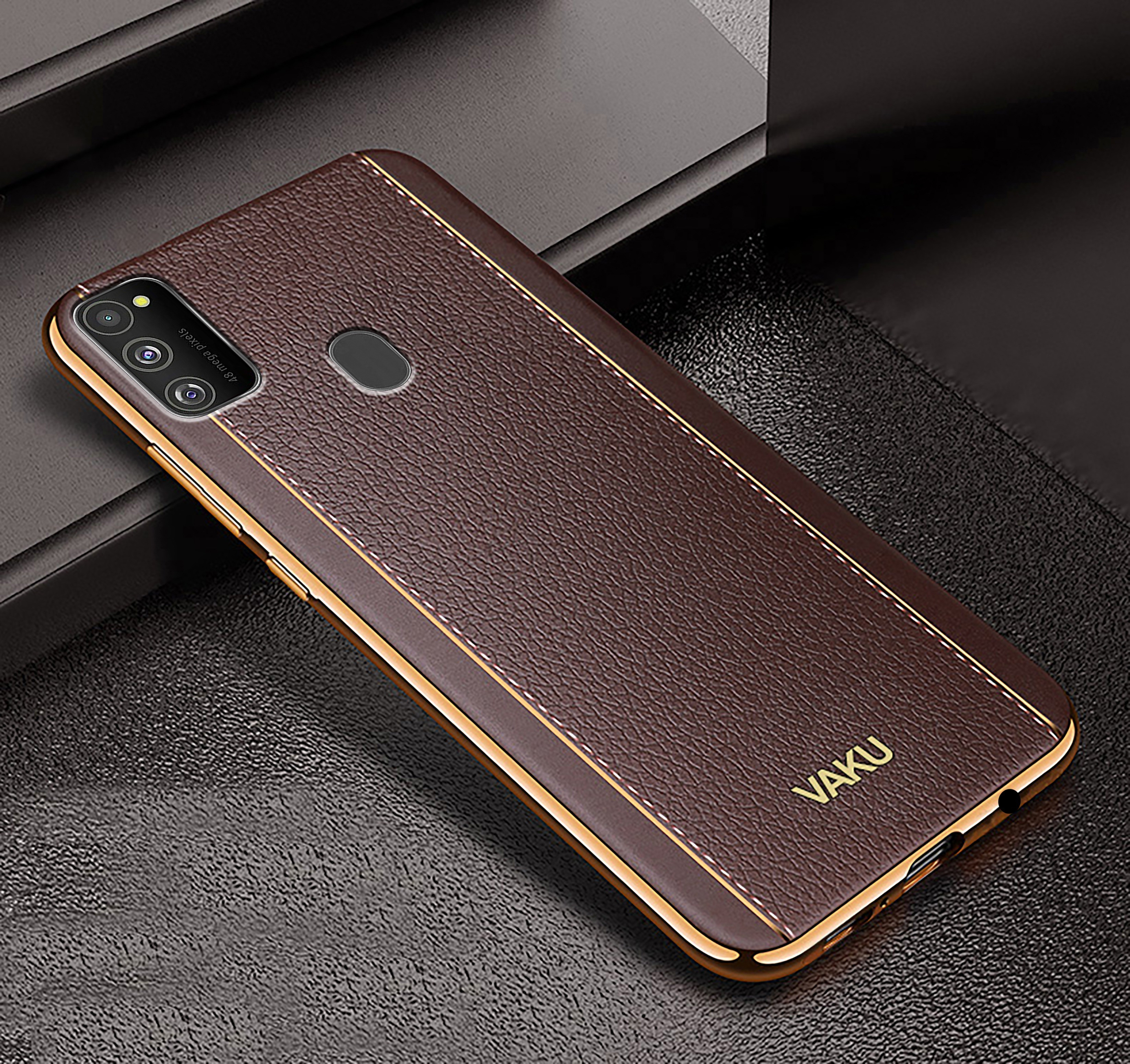 Vaku ® Samsung Galaxy M30s Vertical Leather Stitched Gold Electroplated ...
