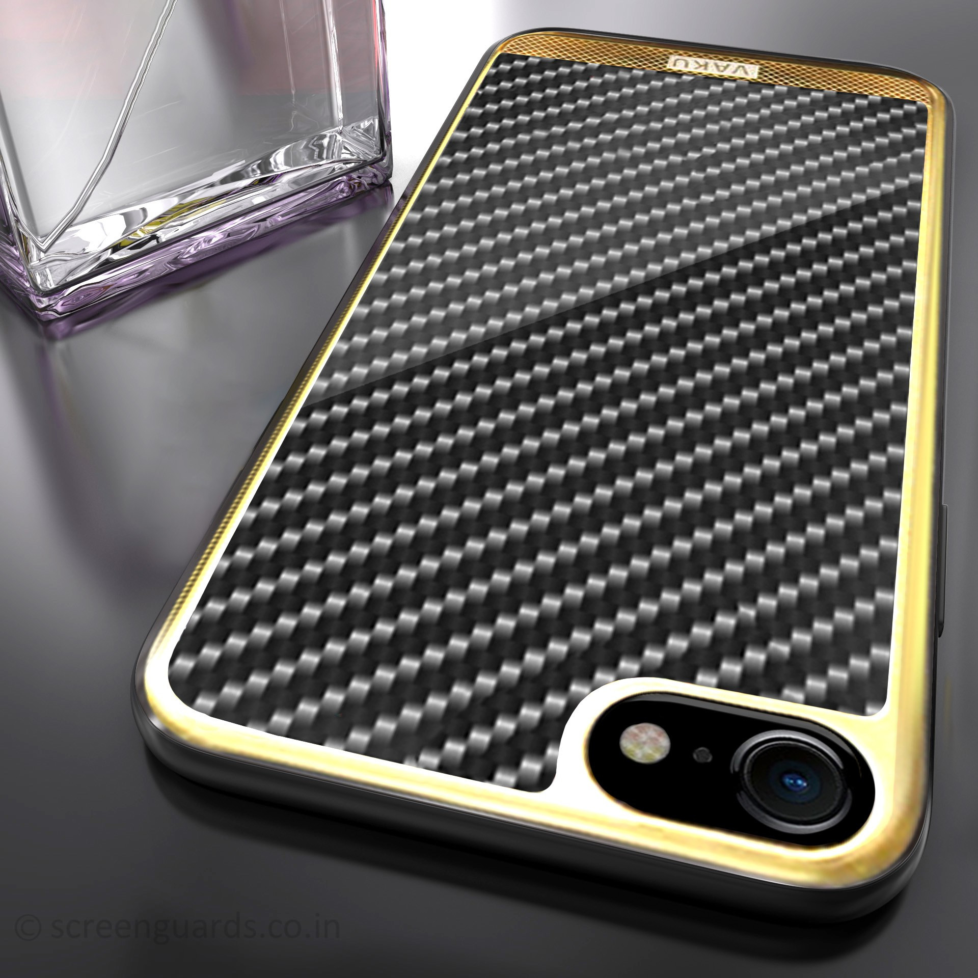 VAKU ® Apple iPhone 8 Carbon Fibre with Golden Electroplated layering ...