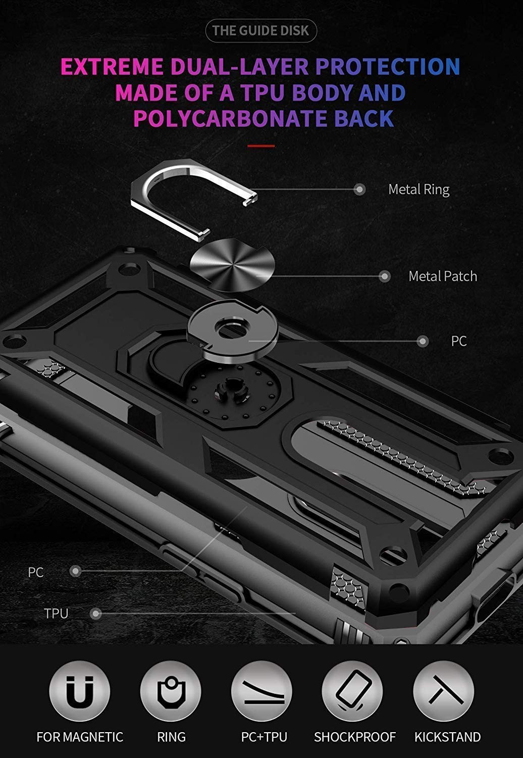 Vaku Xiaomi Redmi Note Pro Max Hawk Ring Shock Proof Cover With Inbuilt Kickstand Redmi