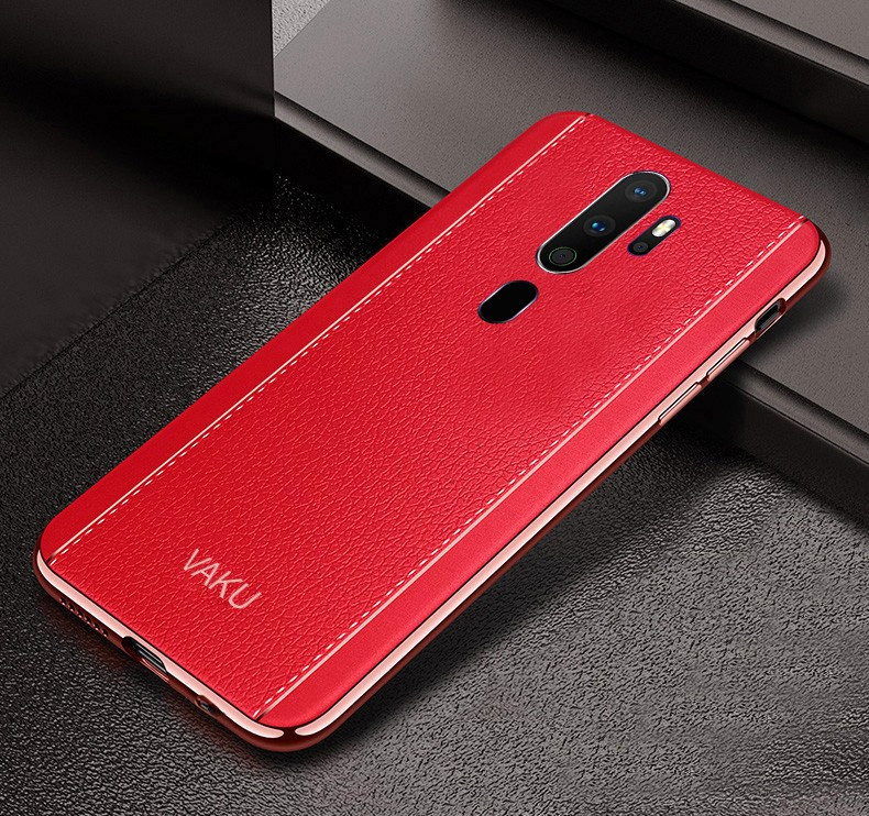 Vaku ® Oppo A5 2020 Vertical Leather Stitched Gold Electroplated Soft ...