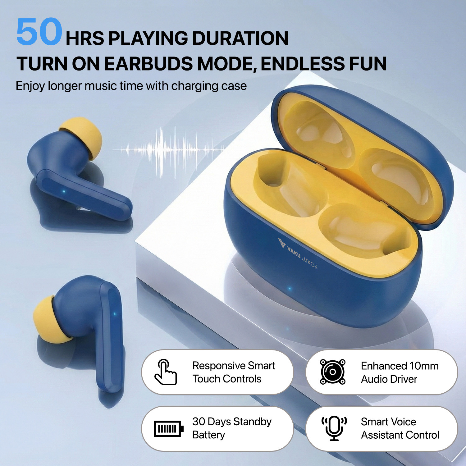 Vaku Luxos ® SONAIR True Wireless Earbuds with Smart Touch Controls ...