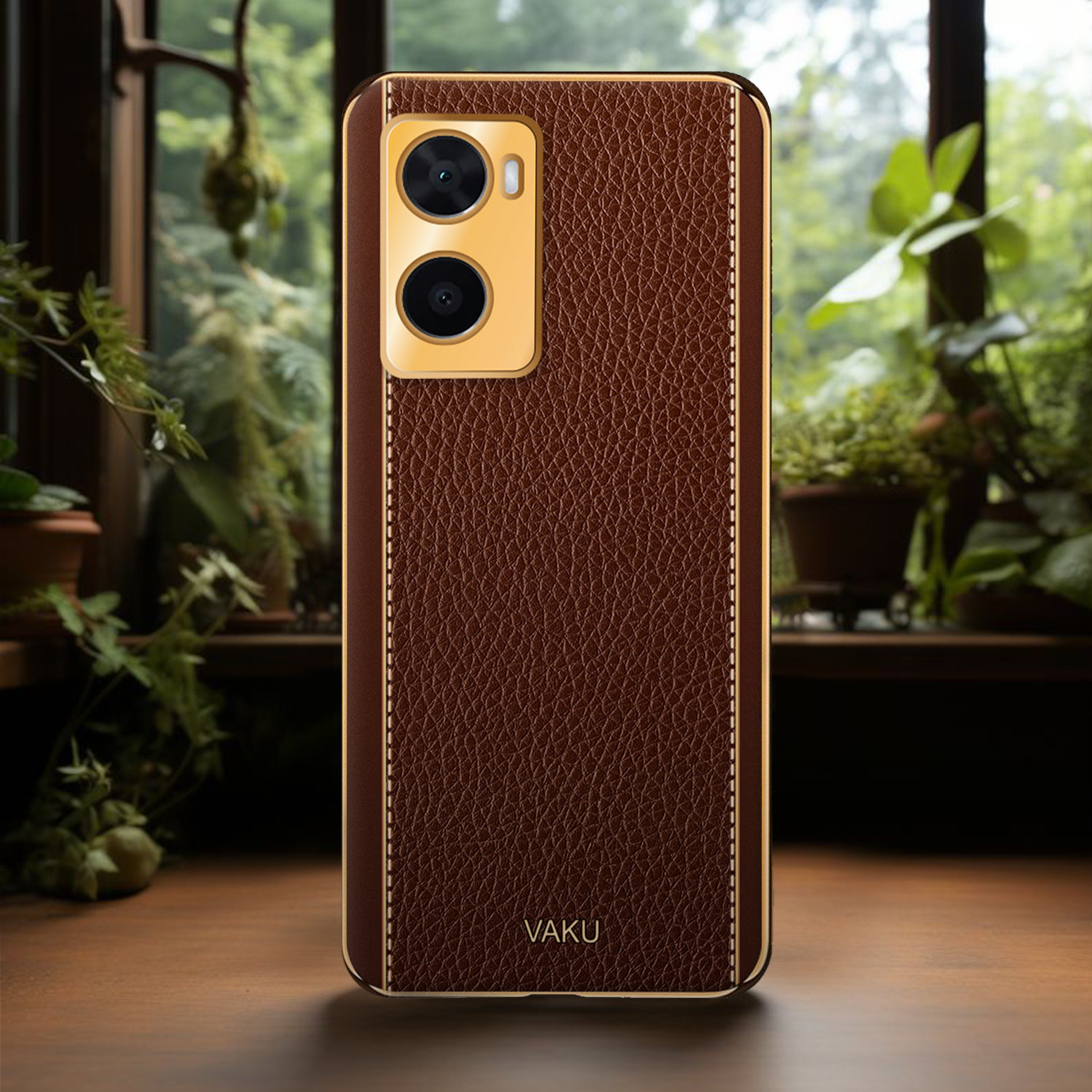 Vaku ® Oppo A76 Luxemberg Series Leather Stitched Gold Electroplated ...