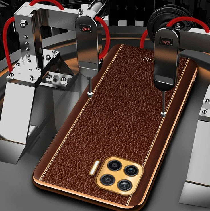 Vaku ® Oppo F17 Luxemberg Series Leather Stitched Gold Electroplated ...