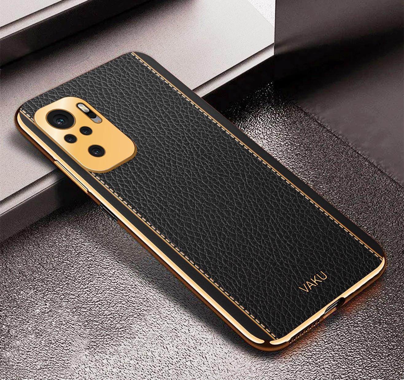 Vaku ® Redmi Note 10 Luxemberg Series Leather Stitched Gold ...