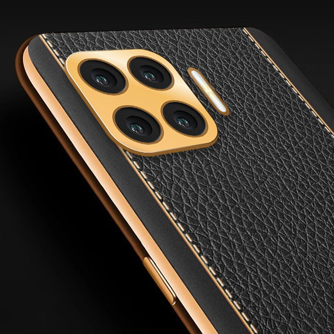 Vaku ® Oppo F17 Luxemberg Series Leather Stitched Gold Electroplated ...