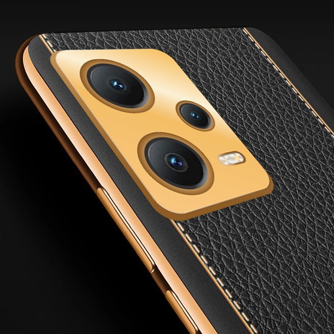 Vaku ® Xiaomi Redmi Note 12 5G Luxemberg Series Leather Stitched Gold ...