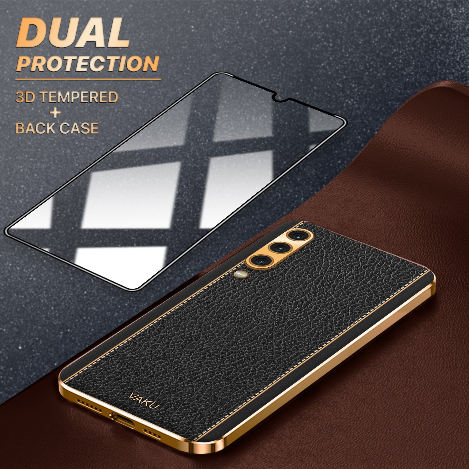 Vaku ® 2In1 Combo Samsung Galaxy A50 Luxemberg Leather Stitched Gold ...