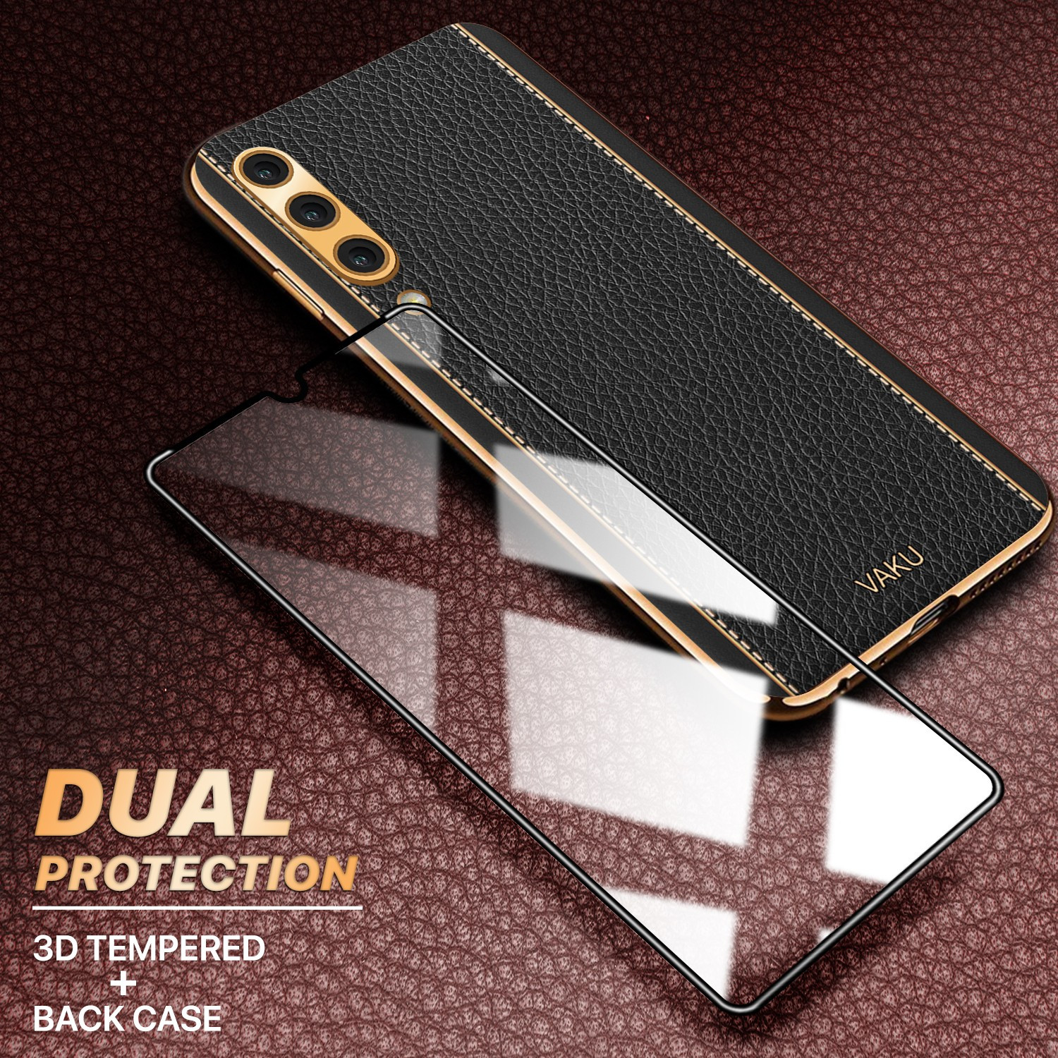 Vaku ® 2In1 Combo Samsung Galaxy A50 Luxemberg Leather Stitched Gold ...