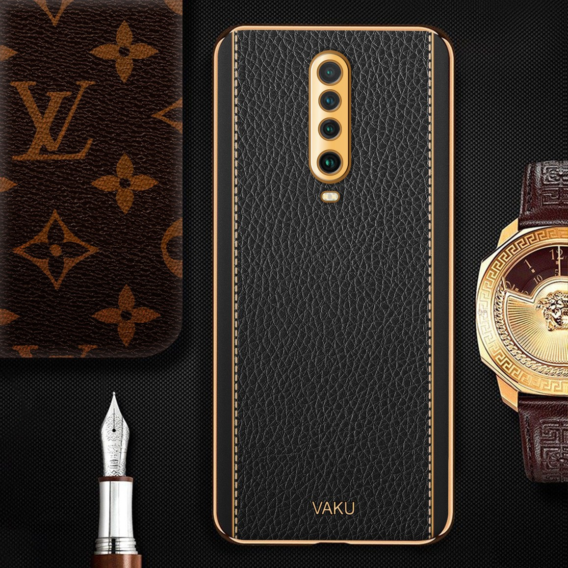 Vaku ® Xiaomi Poco X2 Luxemberg Series Leather Stitched Gold ...