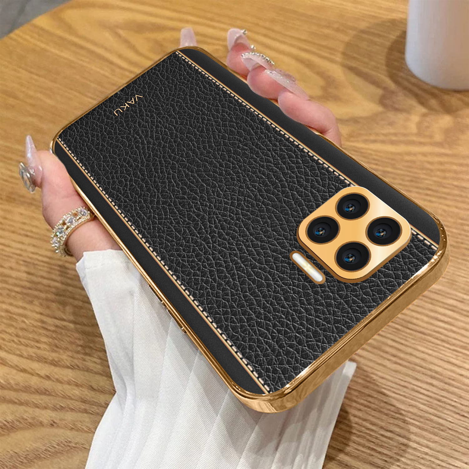 Vaku ® Oppo F17 Luxemberg Series Leather Stitched Gold Electroplated ...