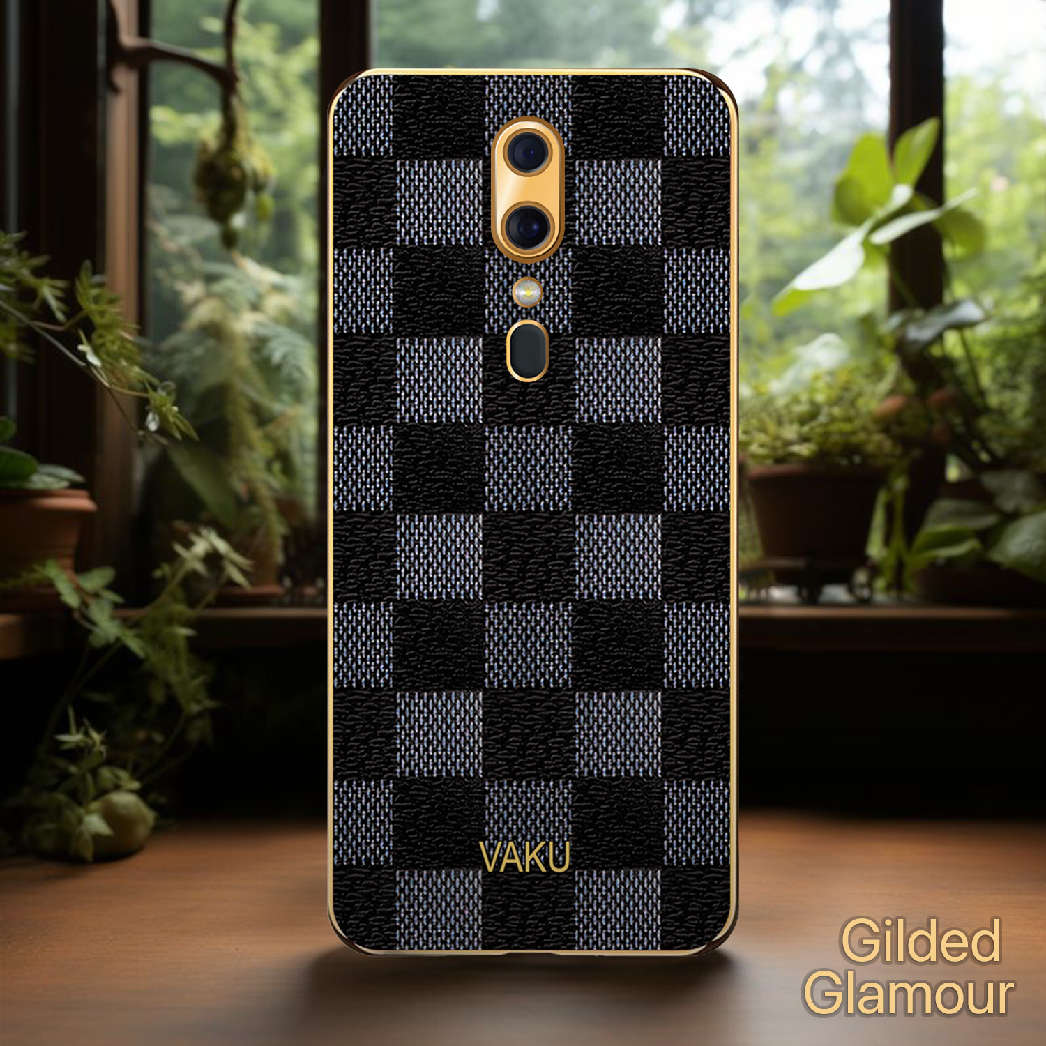 Vaku ® Oppo F11 Cheron Series Leather Stitched Gold Electroplated Soft ...