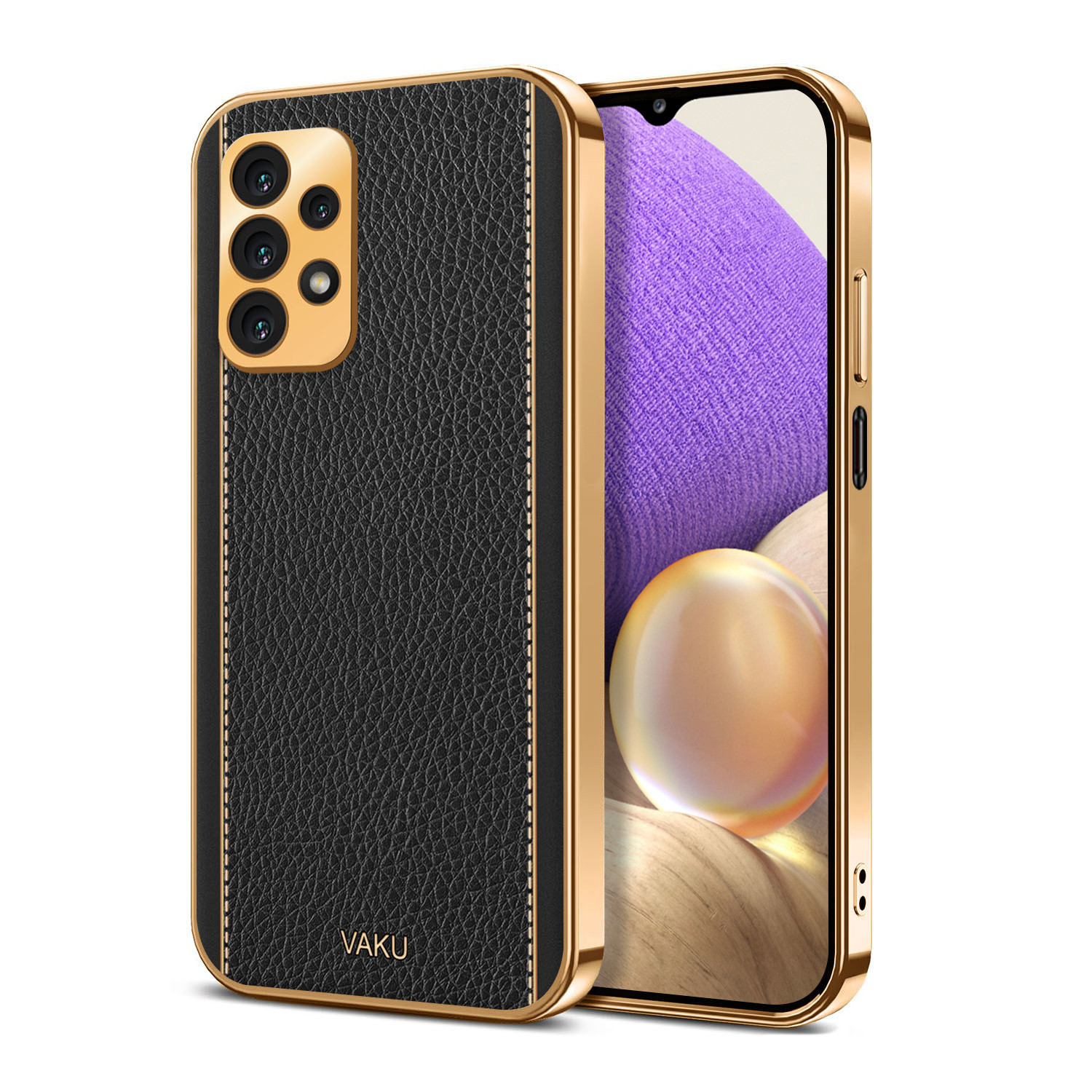 Vaku ® Samsung Galaxy A32 5G Luxemberg Series Leather Stitched Gold ...