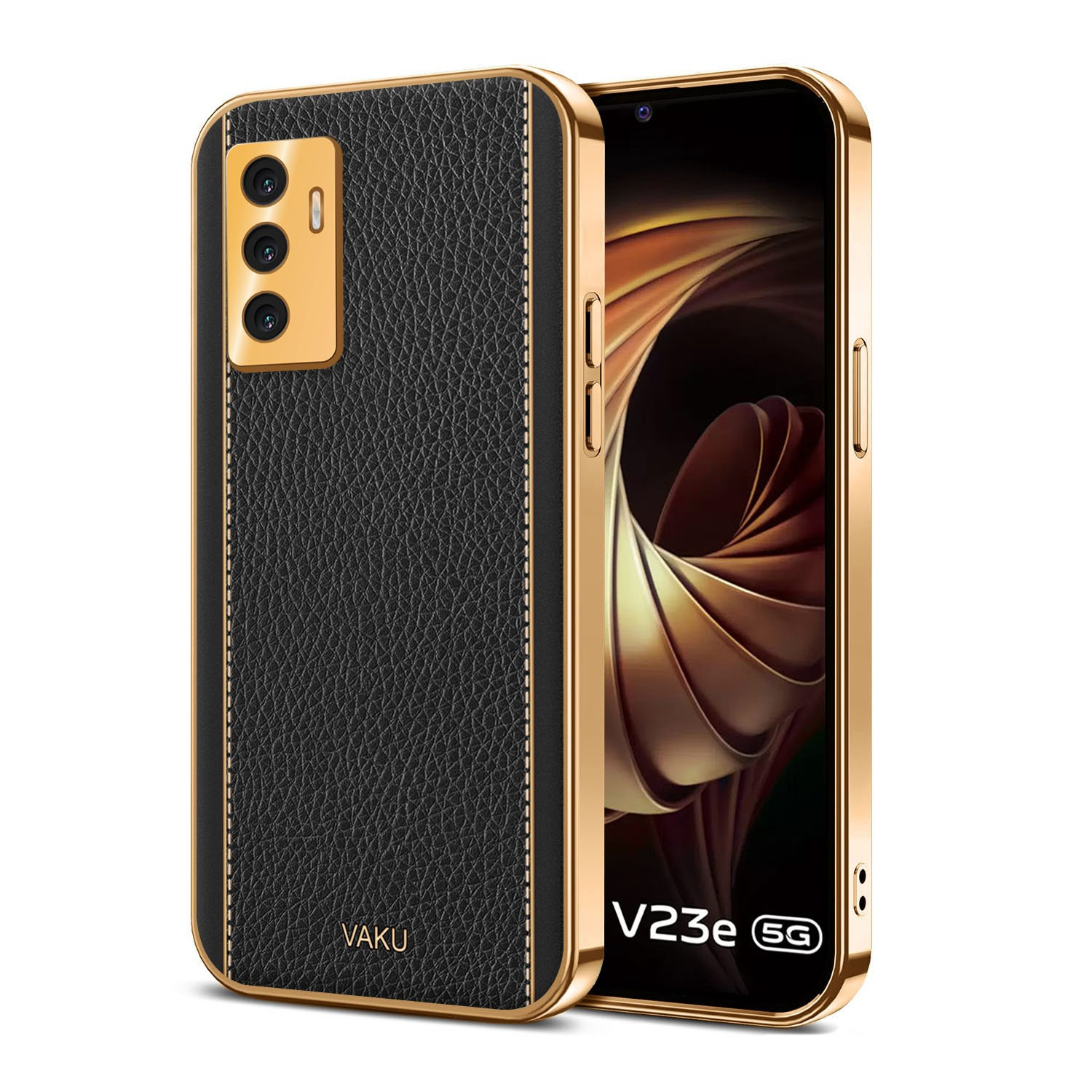 Vaku ® Vivo V23e 5G Luxemberg Series Leather Stitched Gold ...