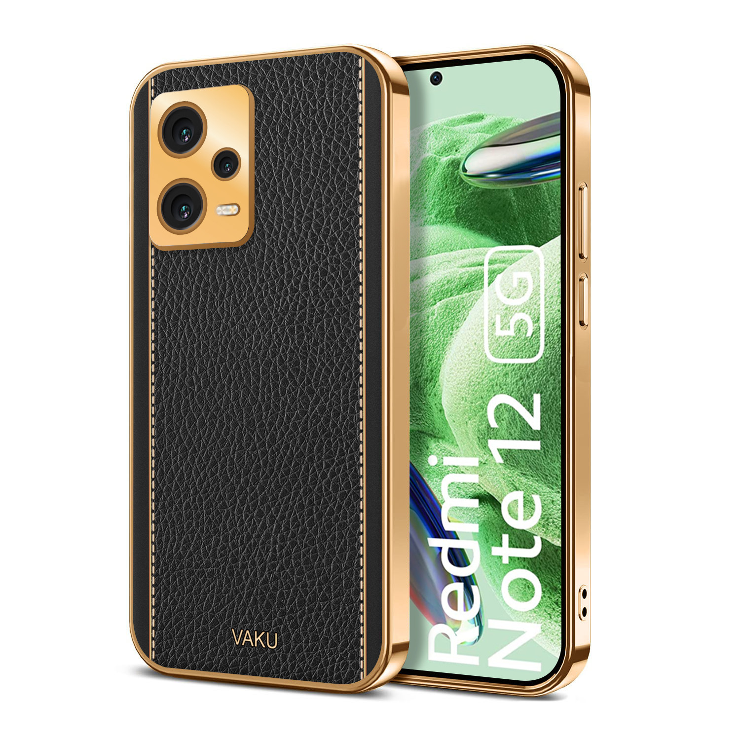 Vaku ® Xiaomi Redmi Note 12 5G Luxemberg Series Leather Stitched Gold ...