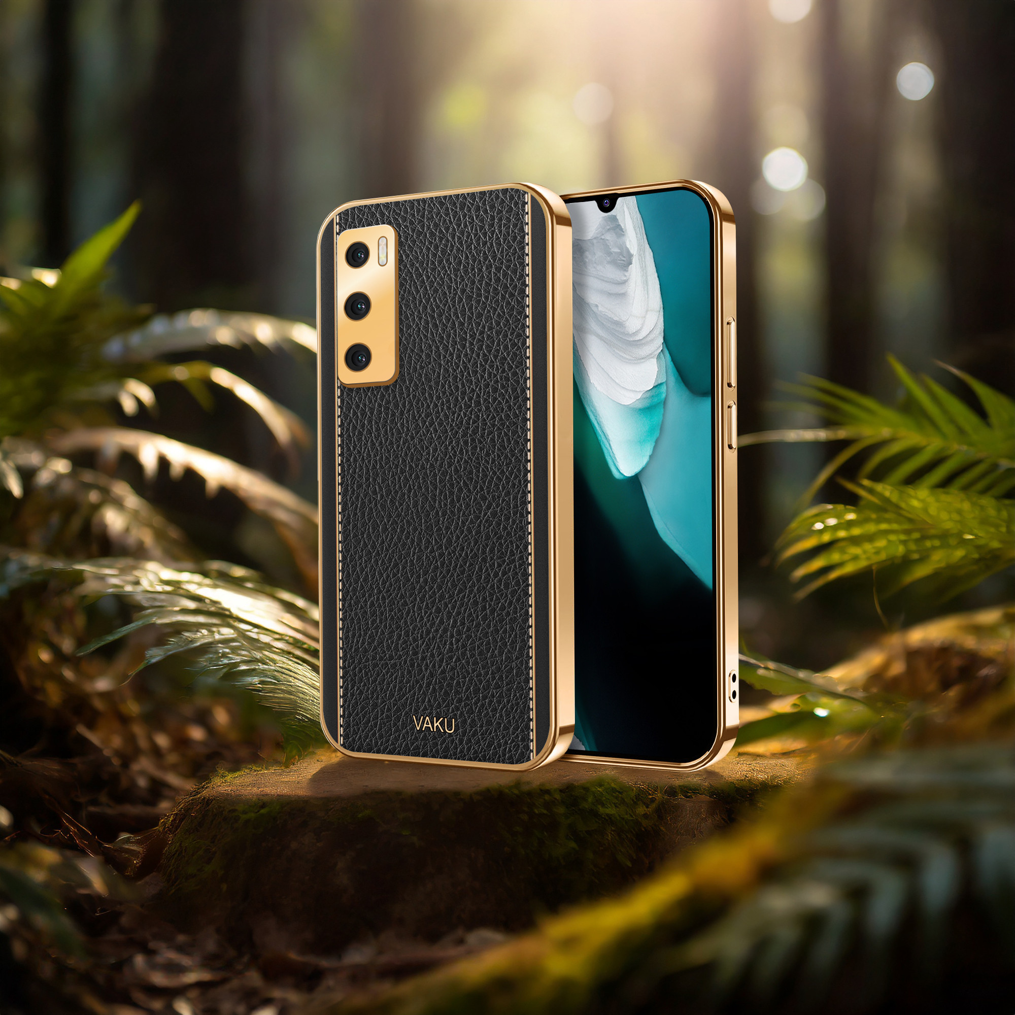 Vaku ® Vivo V20 SE Luxemberg Series Leather Stitched Gold Electroplated ...