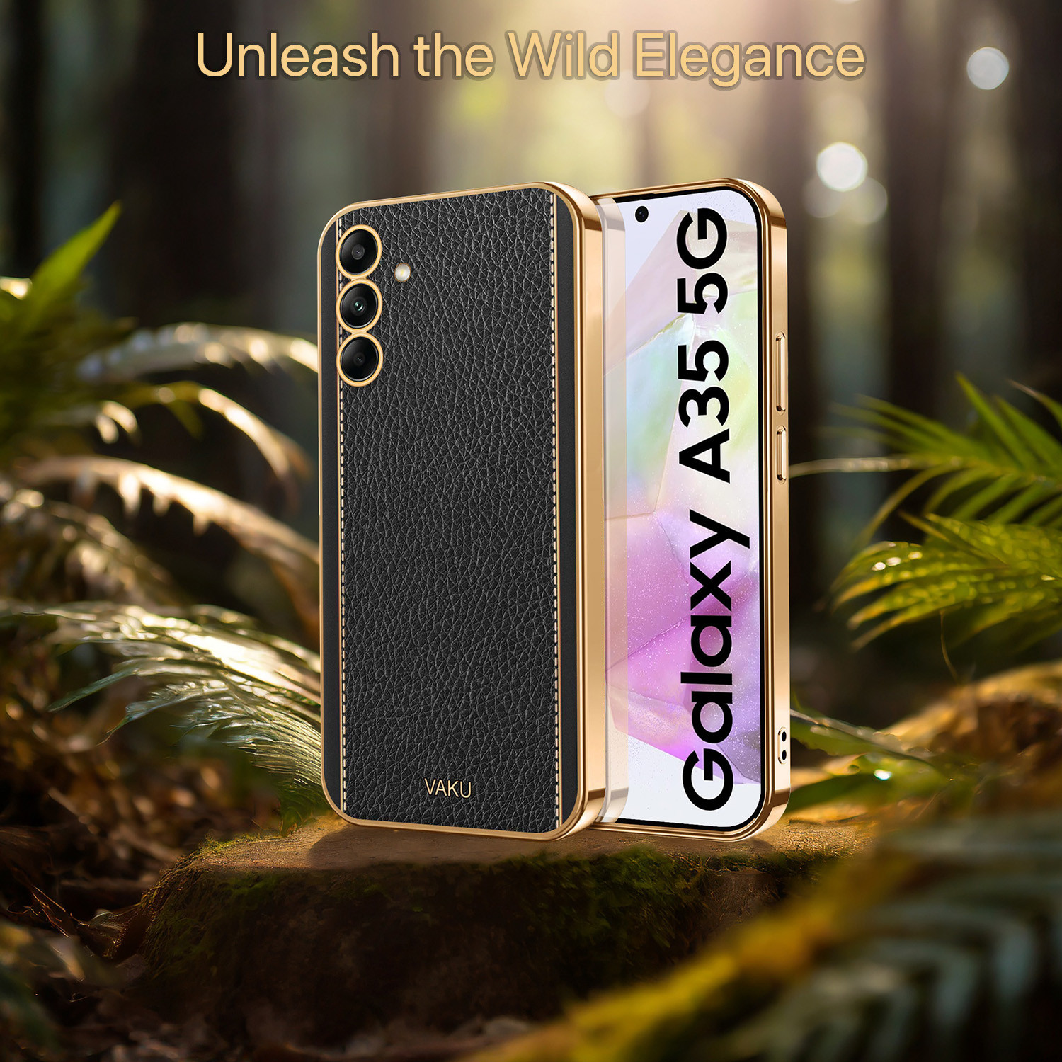 Vaku ® Samsung Galaxy A35 5G Luxemberg Leather Pattern Gold ...