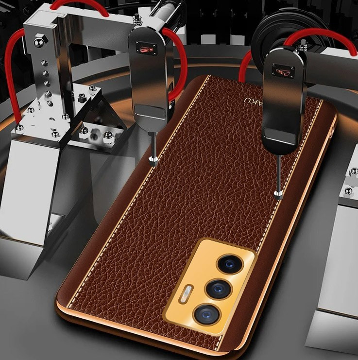 Vaku ® Vivo V23e 5G Luxemberg Series Leather Stitched Gold ...