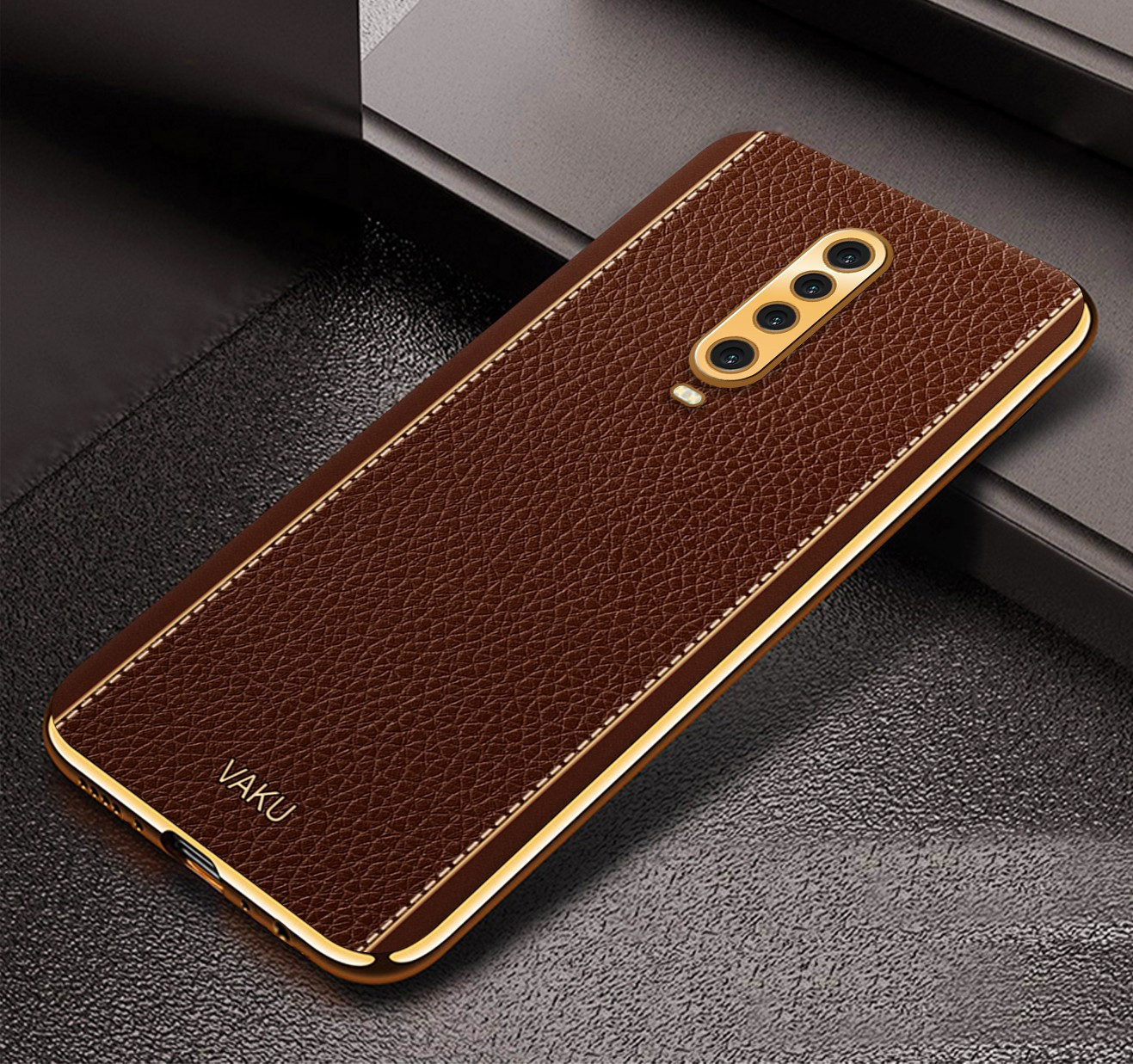 Vaku ® Xiaomi Poco X2 Luxemberg Series Leather Stitched Gold ...