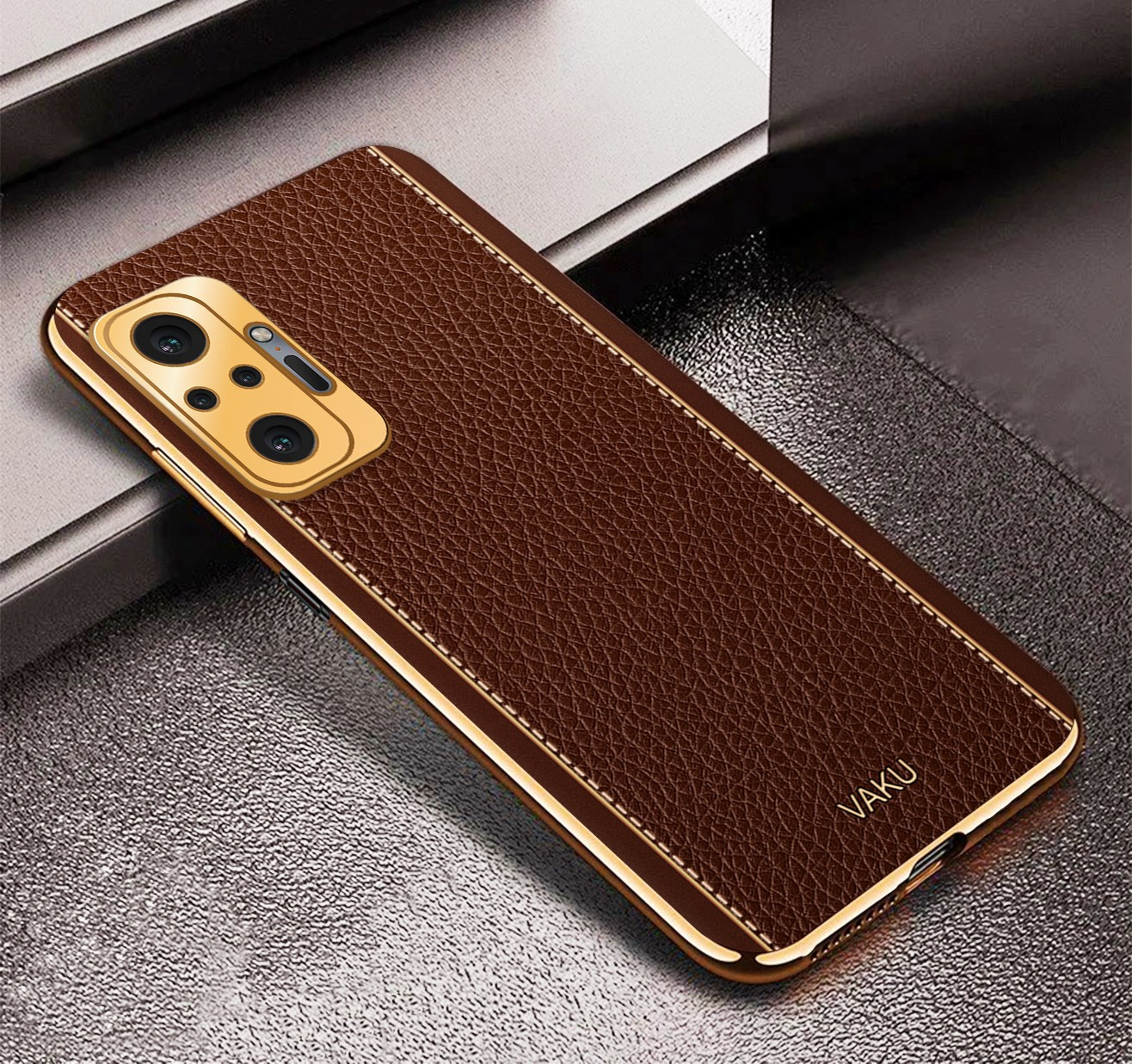 Vaku ® Redmi Note 10 Pro Max Luxemberg Leather Stitched Gold ...