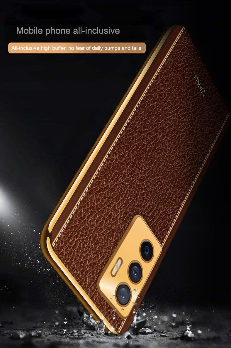 Vaku ® Vivo V23e 5G Luxemberg Series Leather Stitched Gold ...