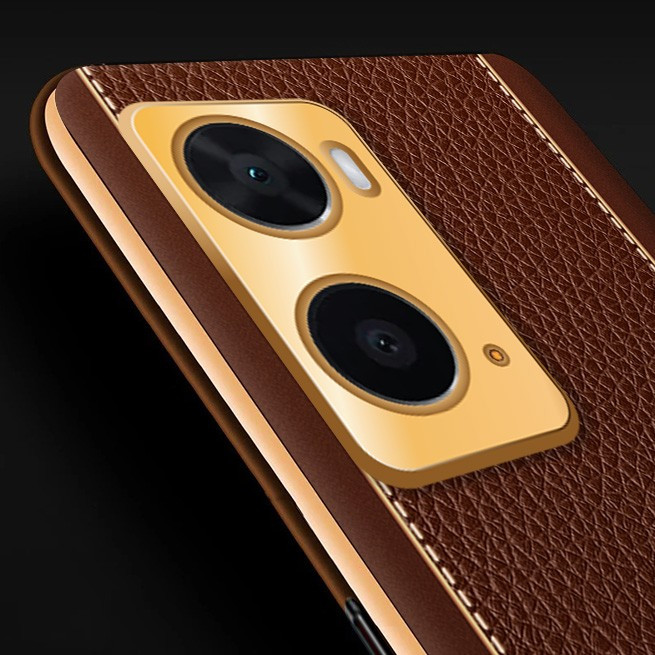 Vaku ® Oppo A76 Luxemberg Series Leather Stitched Gold Electroplated ...