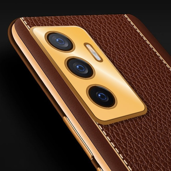 Vaku ® Vivo V23e 5G Luxemberg Series Leather Stitched Gold ...
