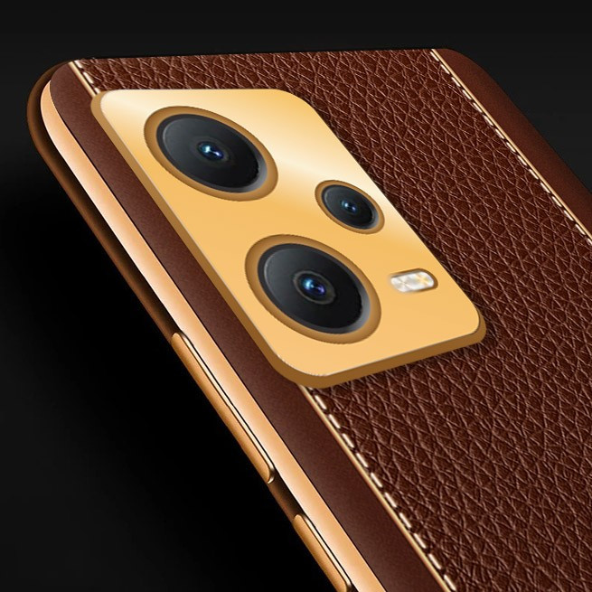 Vaku ® Xiaomi Redmi Note 12 5G Luxemberg Series Leather Stitched Gold ...