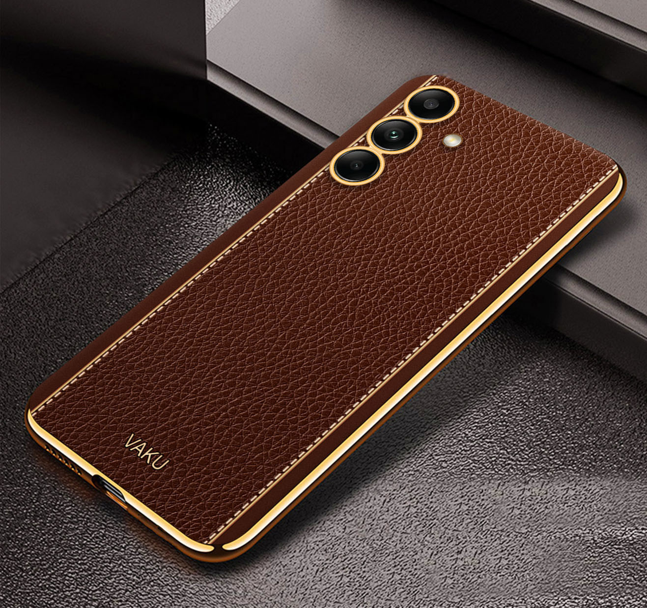 Vaku ® Samsung Galaxy A35 5G Luxemberg Leather Pattern Gold ...