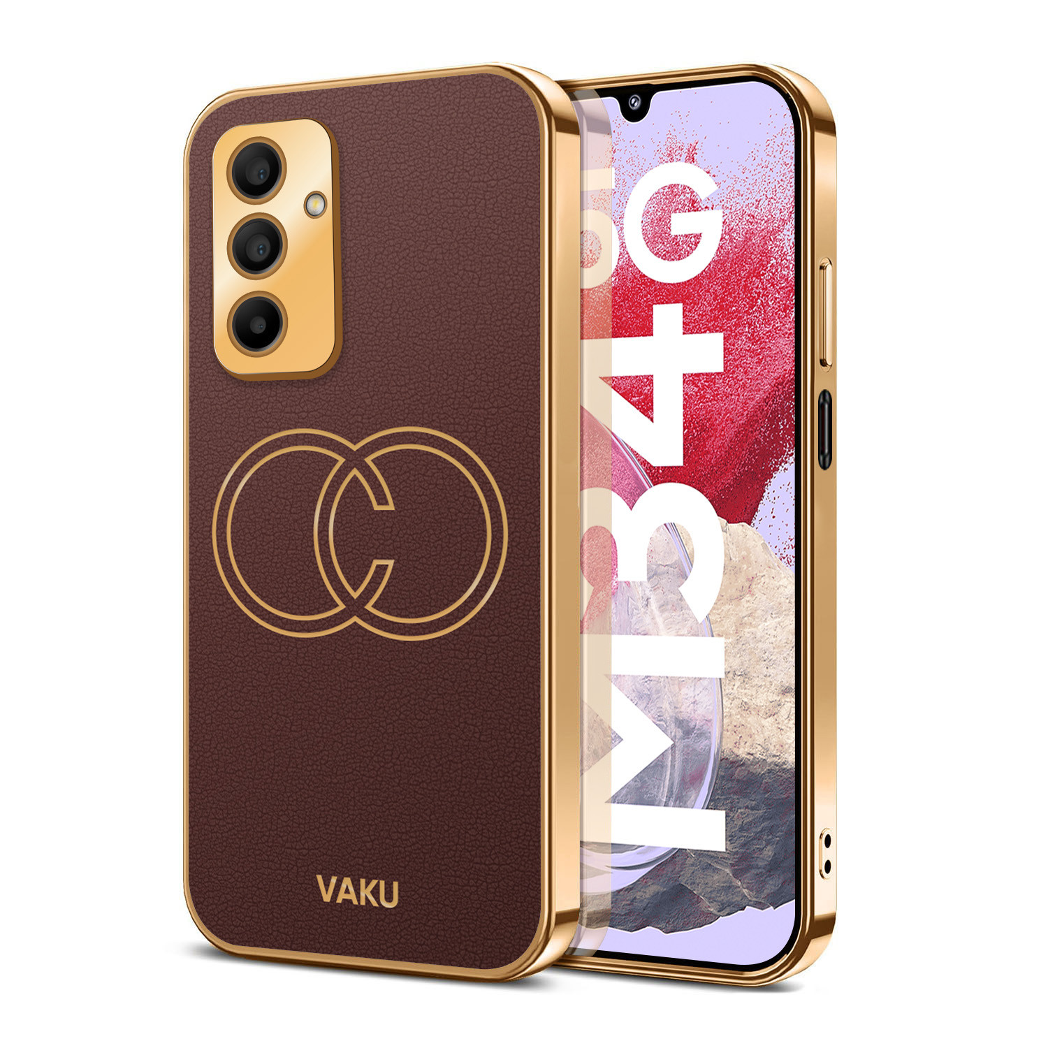 Vaku ® Samsung Galaxy M34 5G Skylar Leather Pattern Gold Electroplated ...