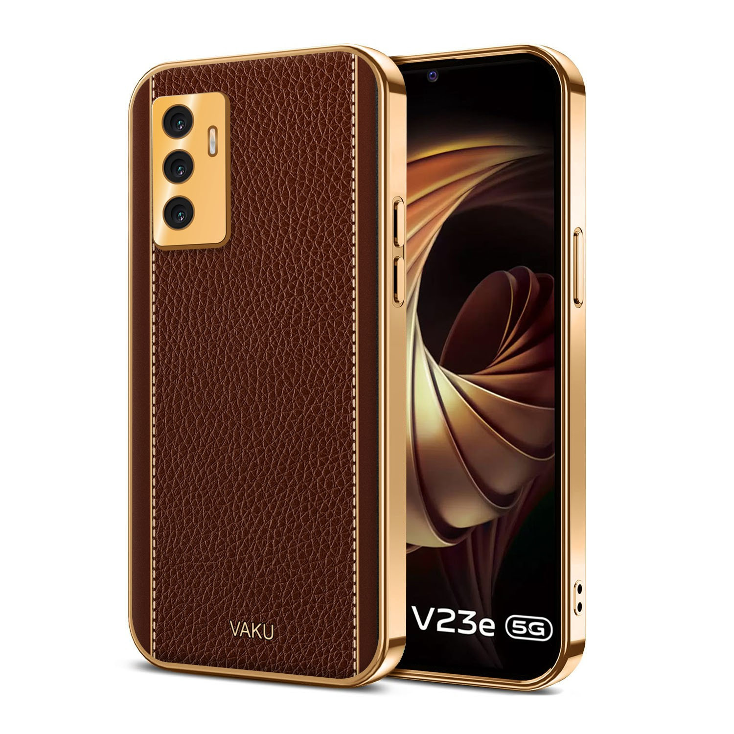 Vaku ® Vivo V23e 5G Luxemberg Series Leather Stitched Gold ...