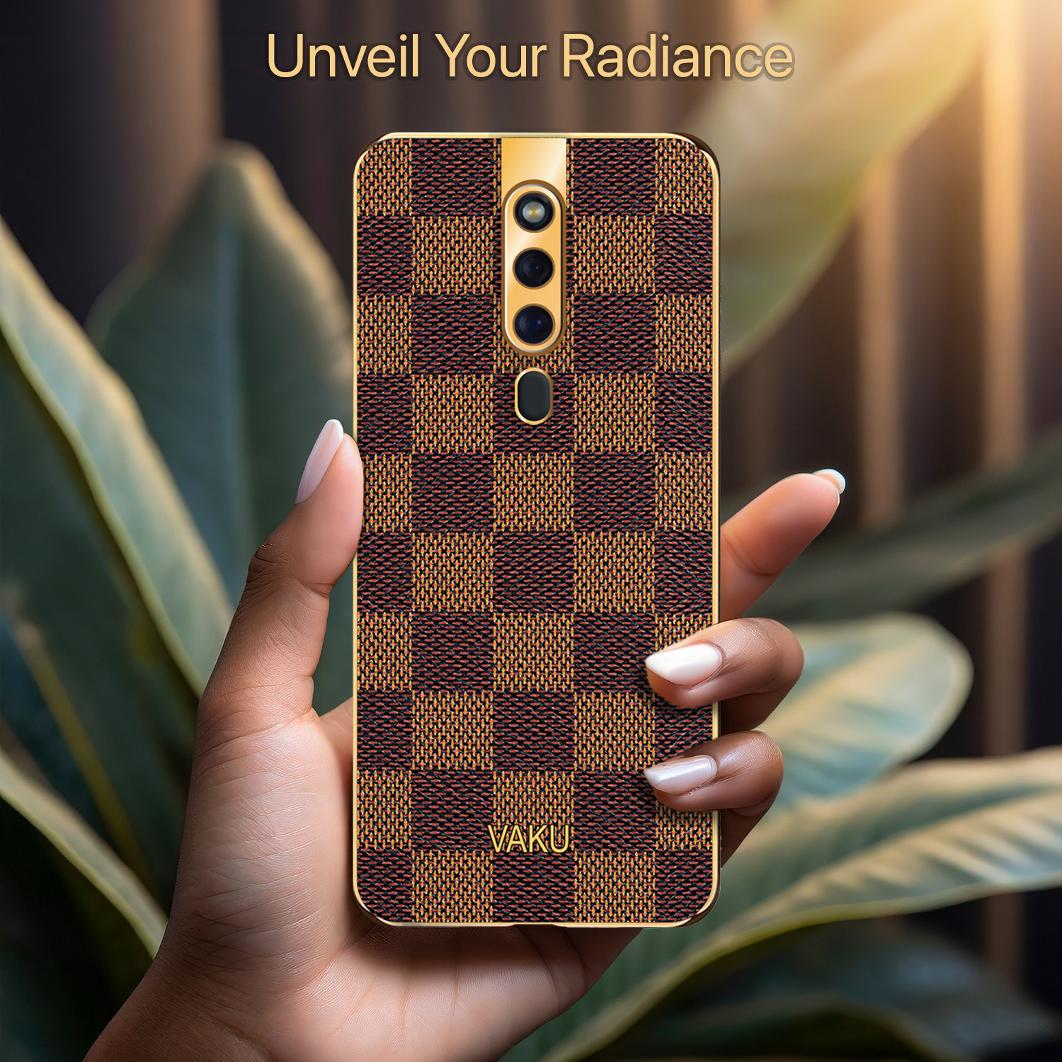 Vaku ® Oppo F11 Pro Cheron Series Leather Stitched Gold Electroplated ...