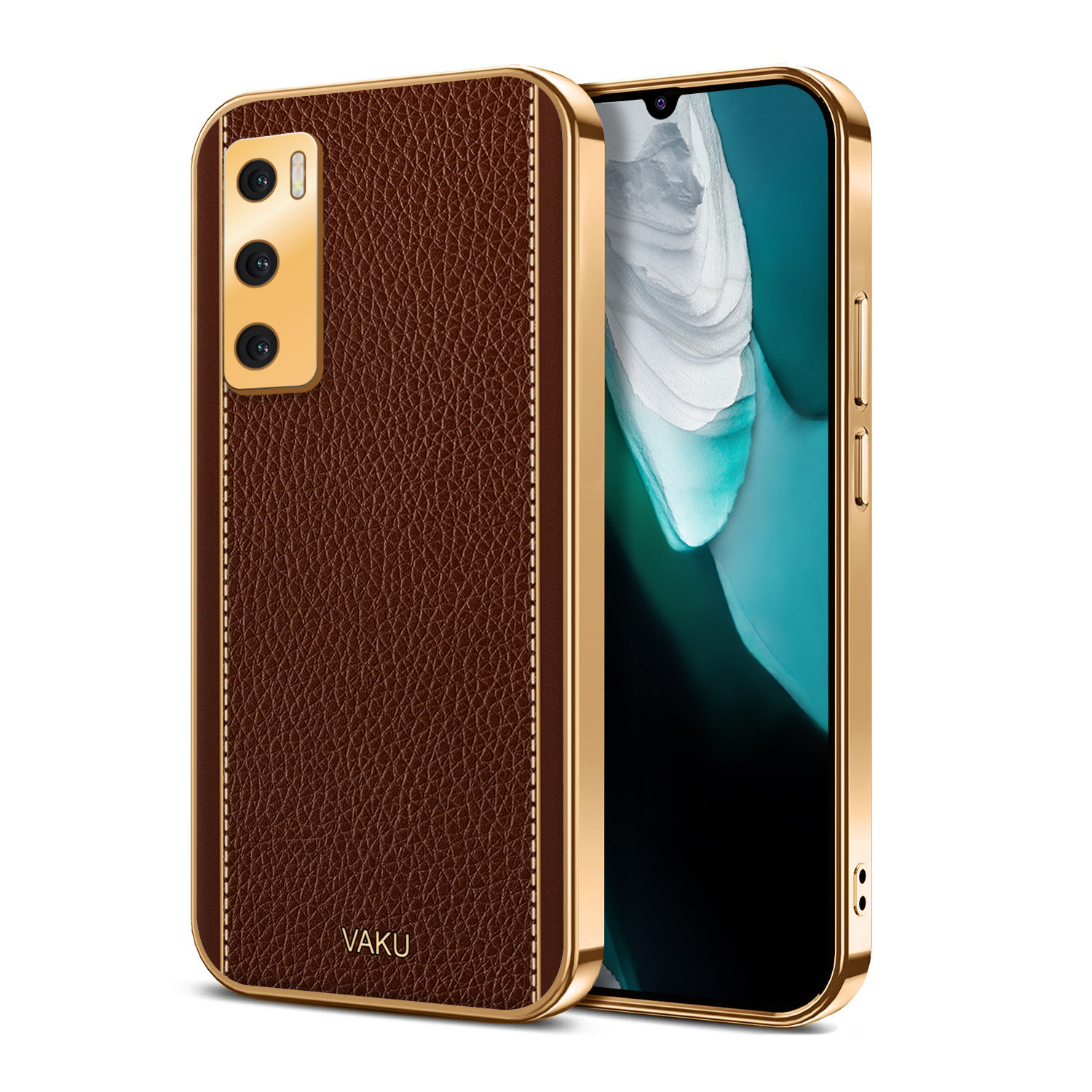 Vaku ® Vivo V20 SE Luxemberg Series Leather Stitched Gold Electroplated ...