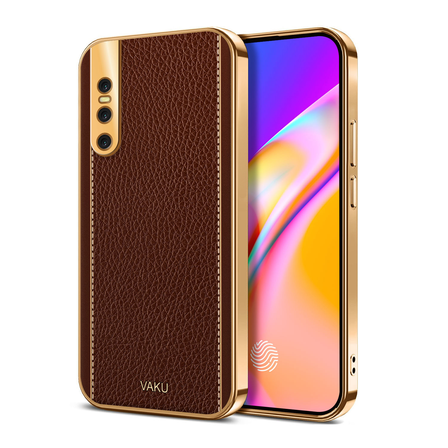 Vaku ® Vivo V15 Pro Luxemberg Series Leather Stitched Gold ...