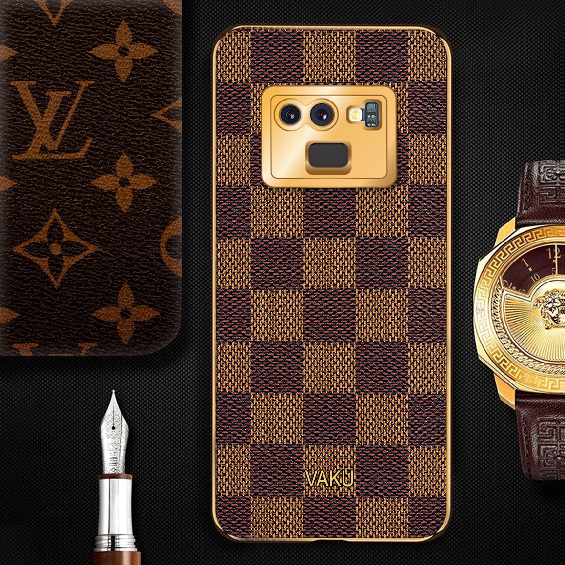 Vaku ® Samsung Galaxy Note 9 Cheron Series Leather Stitched Gold ...