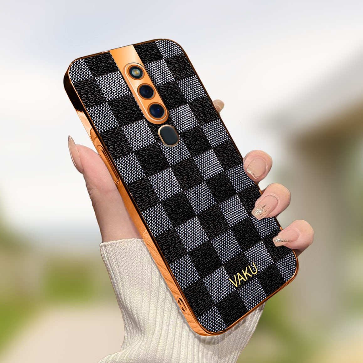 Vaku ® Oppo F11 Pro Cheron Series Leather Stitched Gold Electroplated ...