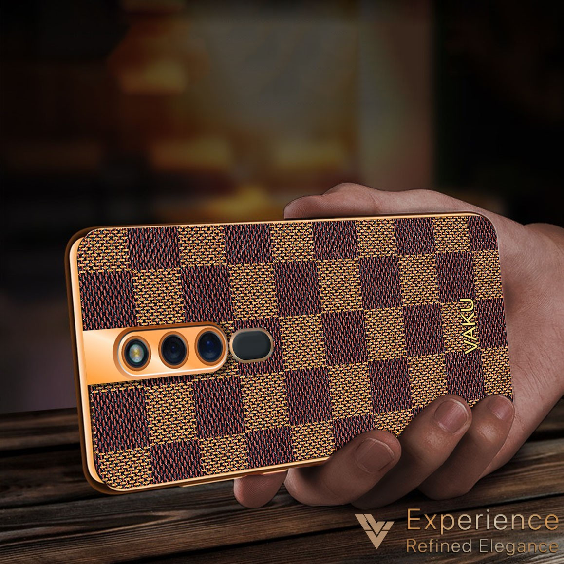 Vaku ® Oppo F11 Pro Cheron Series Leather Stitched Gold Electroplated ...