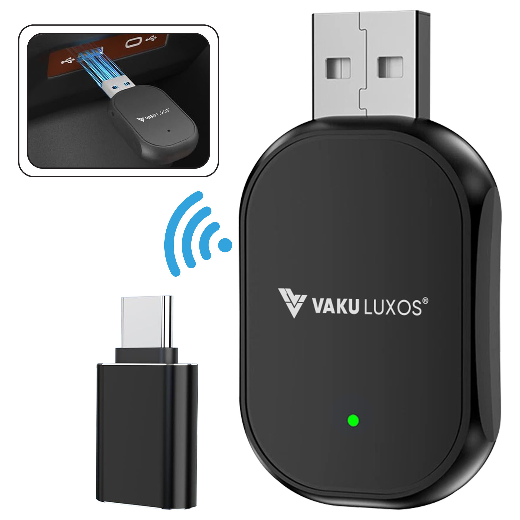 Vaku Luxos ® DASHELITE 2-in-1 Wireless Car Receiver For Wired Android ...